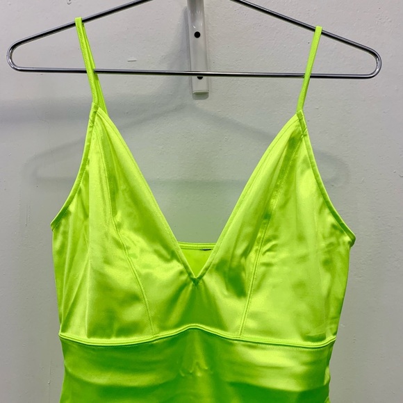 Tops | Neon Green Shinny Thin Strap Body Tight Top | Poshmark